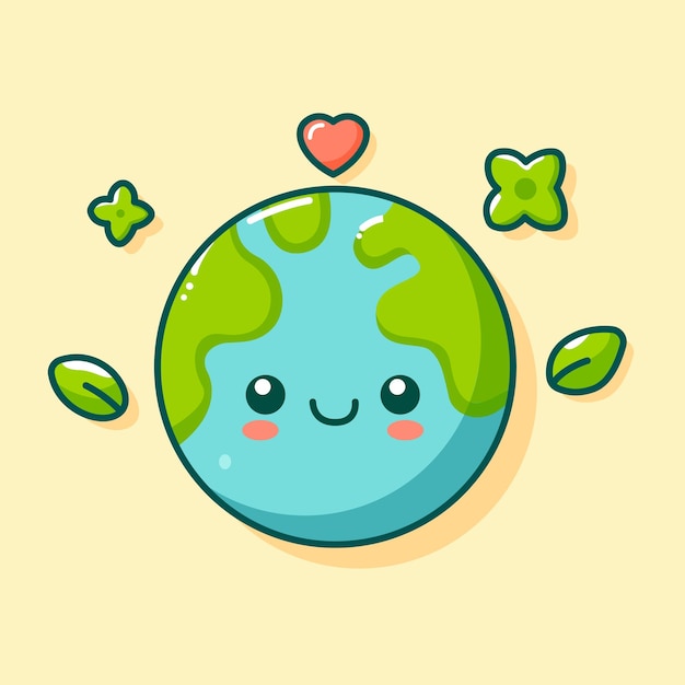 Cute Smiling Earth with Hearts and Leaves Illustration | Jiffy Designs
