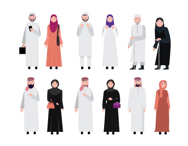 Diverse Muslim community members in traditional attire | Jiffy Designs