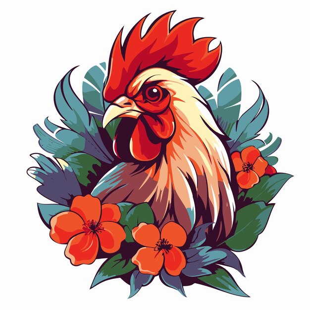 Vibrant Rooster Surrounded by Tropical Flowers | Jiffy Designs