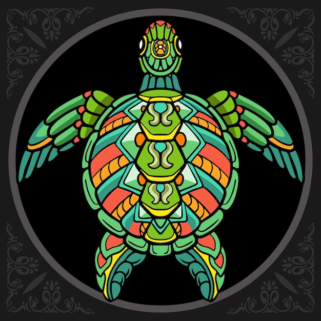 Vibrant Tribal Turtle Emblem on Ornate Dark Background | Jiffy Designs