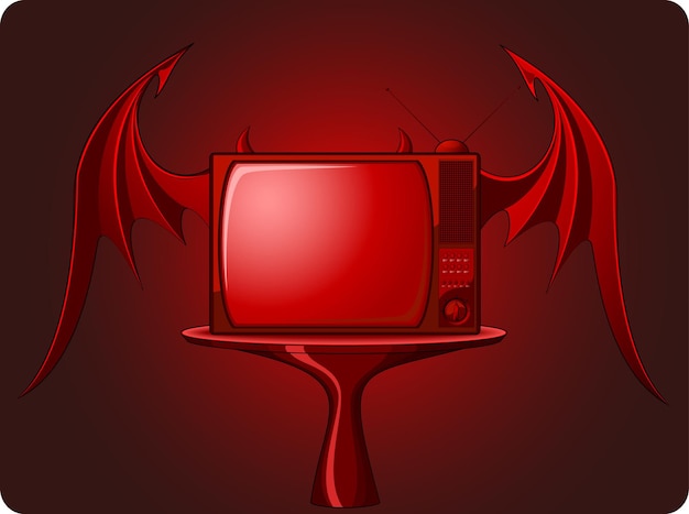Demonic Retro Television with Fiery Red Wings | Jiffy Designs