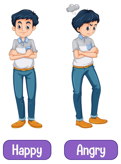 Diverse Cartoon Boy Expressions: Happy and Angry | Jiffy Designs
