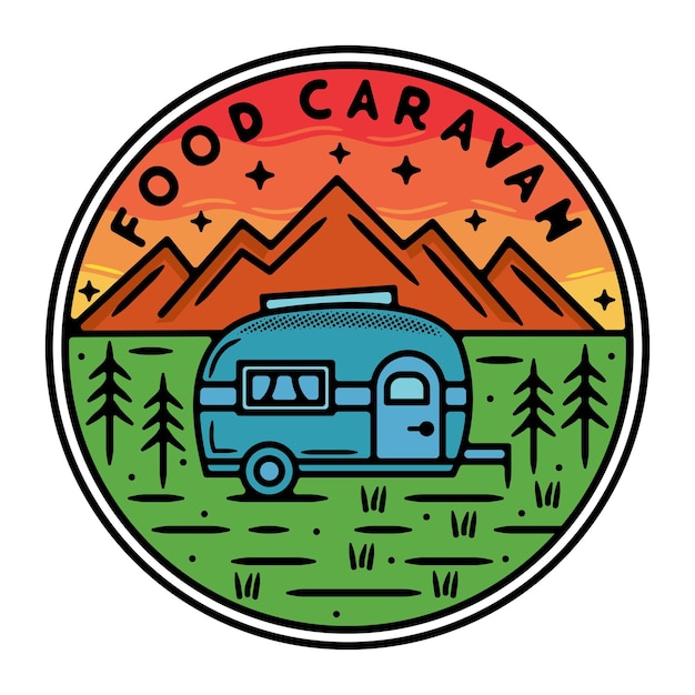 Vibrant Outdoor Adventure: The Iconic Food Caravan Emblem | Jiffy Designs