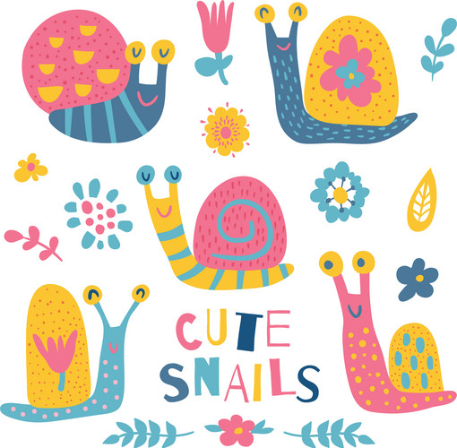 Vector Illustration, Set Of Cute Snails, Nursery Art | Jiffy Designs