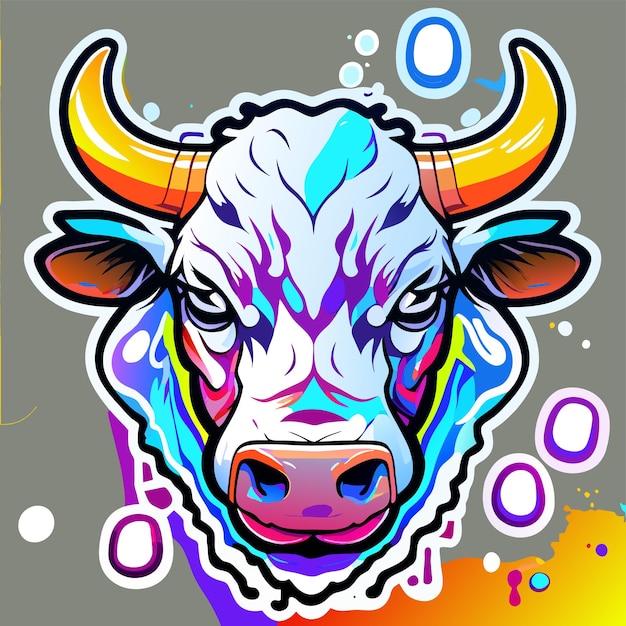 Vibrant and Whimsical Cosmic Cow Head Illustration | Jiffy Designs