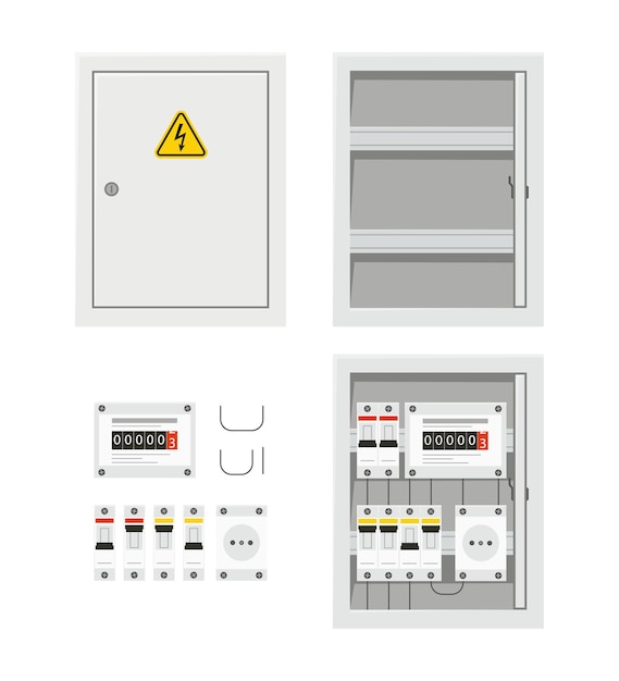 Electrical Panel with Warning Sign and Circuit Breakers | Jiffy Designs