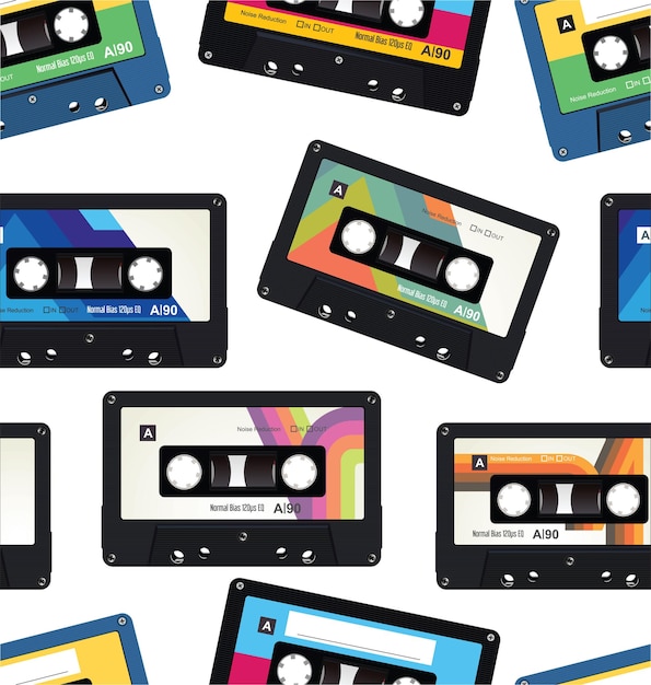 Retro Cassette Tape Pattern - Vibrant Colors and Textures | Jiffy Designs