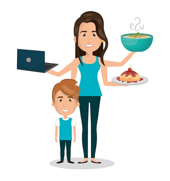 Busy Mom Juggling Work, Childcare, and Household Chores Illustration ...