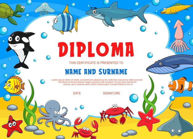Vibrant Underwater Diploma with Diverse Marine Life | Jiffy Designs