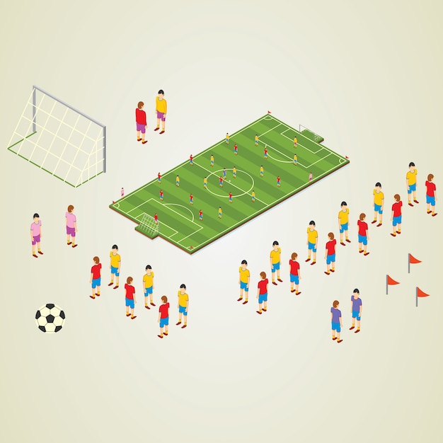 Vibrant Isometric Soccer Field with Diverse Players and Spectators ...