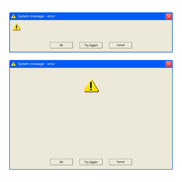 Vintage Computer Dialogue Boxes with Warning Symbols | Jiffy Designs