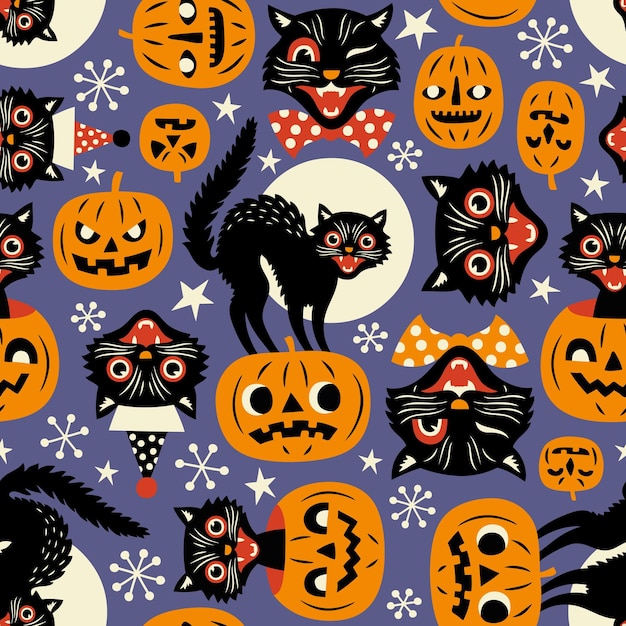Spooky Halloween Cats and Pumpkins Pattern | Jiffy Designs