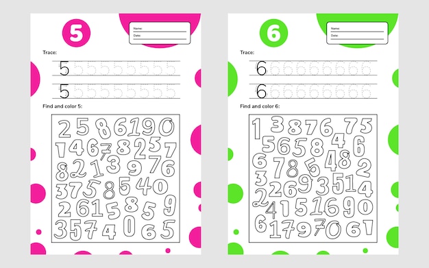 Colorful Tracing Worksheets for Numbers 5 and 6 | Jiffy Designs