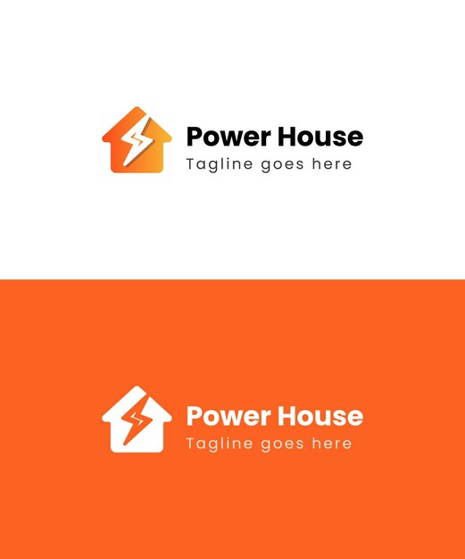 Vibrant Orange Power House Logo with Lightning Bolt Symbol | Jiffy Designs