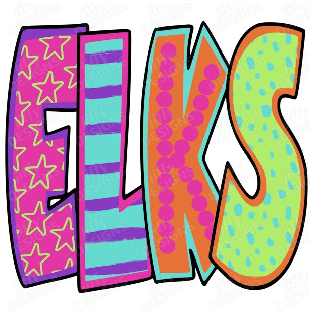 'ELKS' Vibrant Patchwork Letters with Playful Patterns and Neon Colors ...