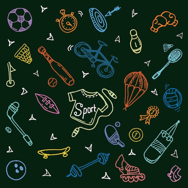 Vibrant Sports Themed Doodle Pattern on Dark Background | Jiffy Designs