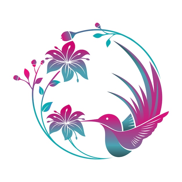 Vibrant Floral Hummingbird in Circular Composition | Jiffy Designs