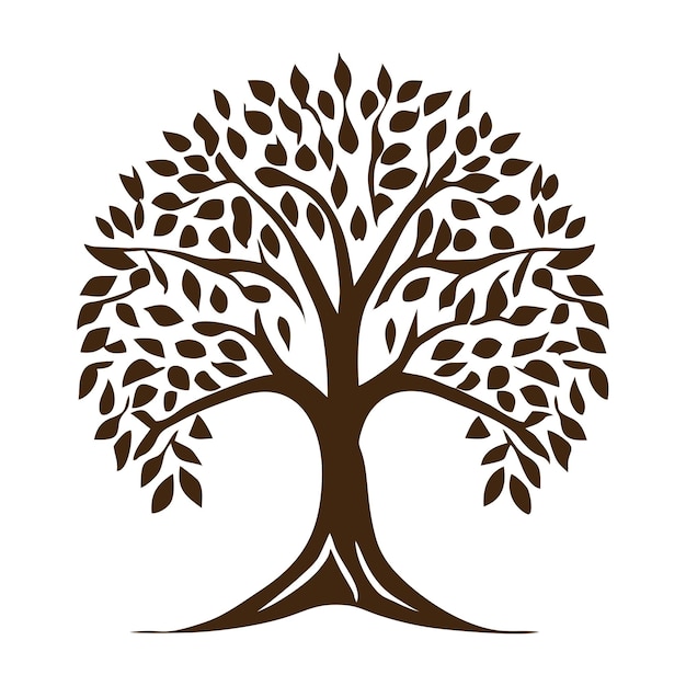 Majestic Leafy Oak Tree Silhouette with Intricate Details | Jiffy Designs