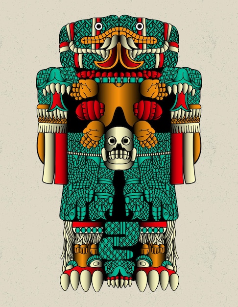 Vibrant Aztec-Inspired Totem Deity with Ornate Details | Jiffy Designs