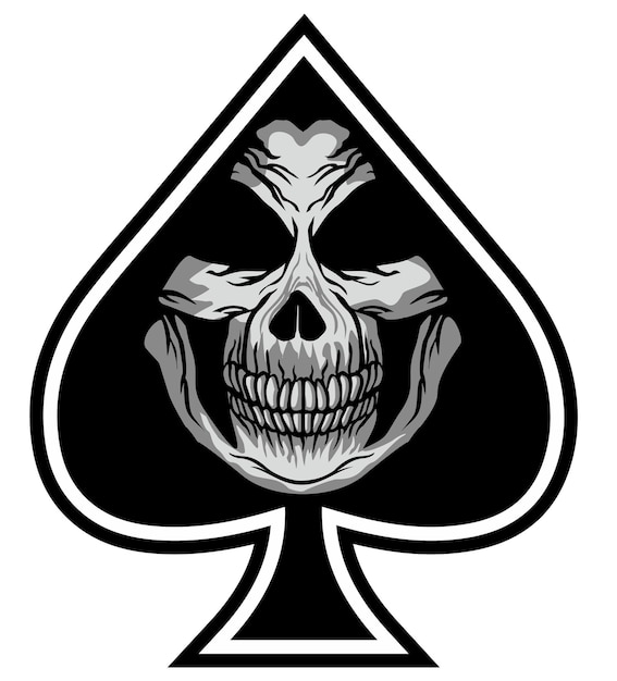 Chilling Spade Skull: A Captivating Monochrome Emblem | Jiffy Designs
