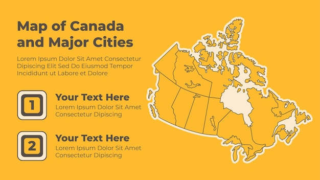 Detailed Map of Canada Highlighting Major Cities on Yellow Background ...