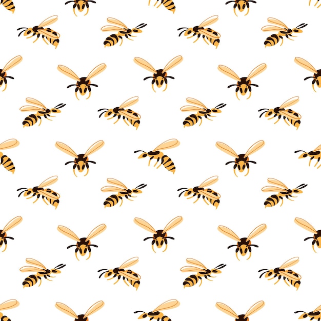 Buzzing Bees Pattern with Wings Spread on White Background | Jiffy Designs