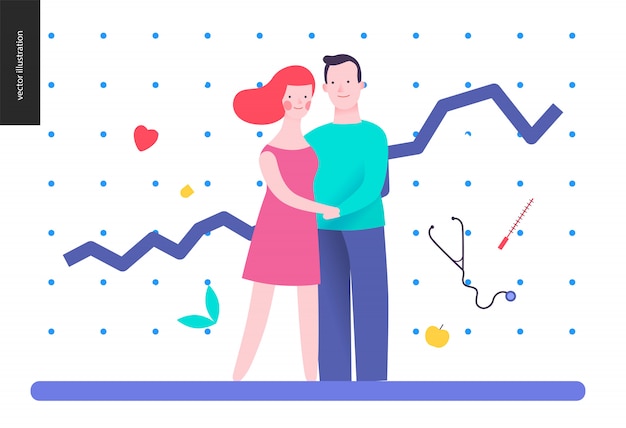 Loving Couple Embracing Amidst Upward Trending Graph | Jiffy Designs