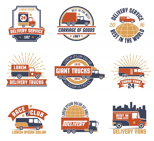 Vibrant Collection of Delivery Service Emblems and Truck Illustrations ...