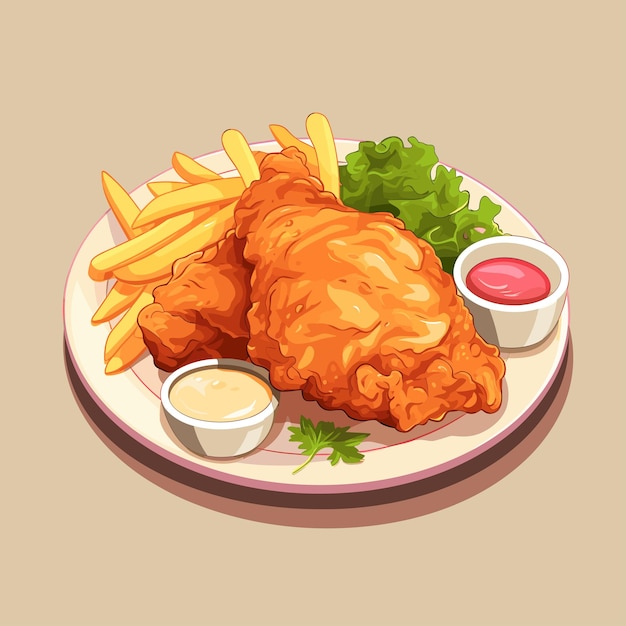 Delectable Fried Chicken Platter with Crispy Fries and Fresh Greens ...
