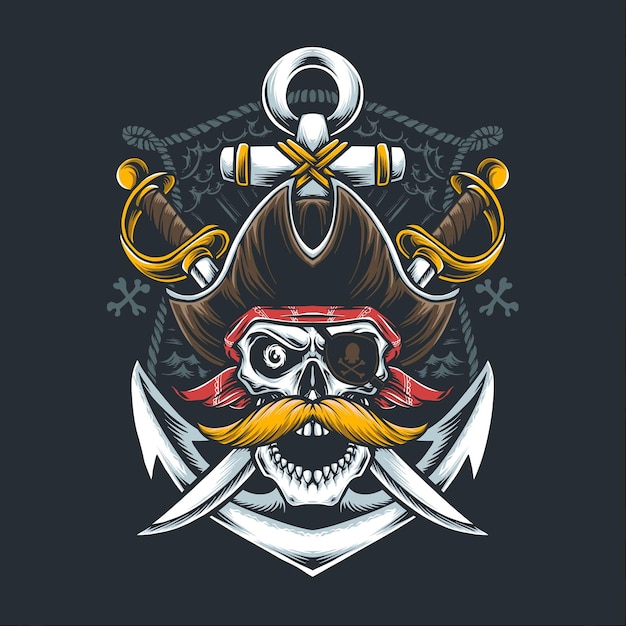 Fearsome Pirate Emblem with Crossed Swords and Anchor | Jiffy Designs