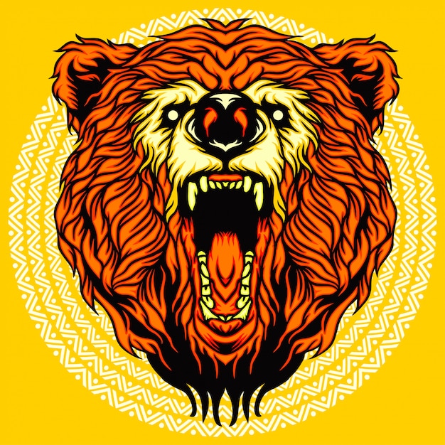 Fierce and Fiery: A Roaring Bear's Tribal-Inspired Portrait | Jiffy Designs