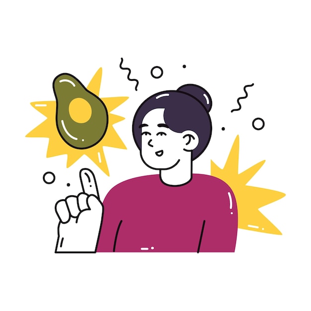 Cheerful Person Pointing with Avocado and Bursts | Jiffy Designs