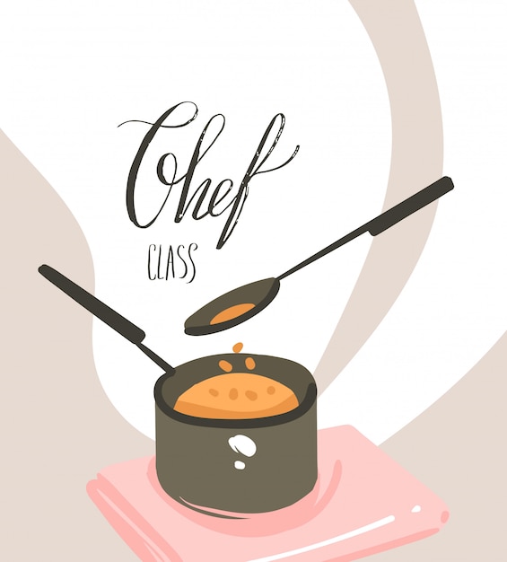 Stylized Chef Class Illustration with Cooking Utensils and Pot | Jiffy ...