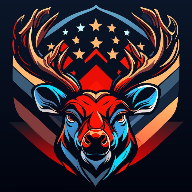 Majestic Stag Emblem with Vibrant Stars and Flames | Jiffy Designs
