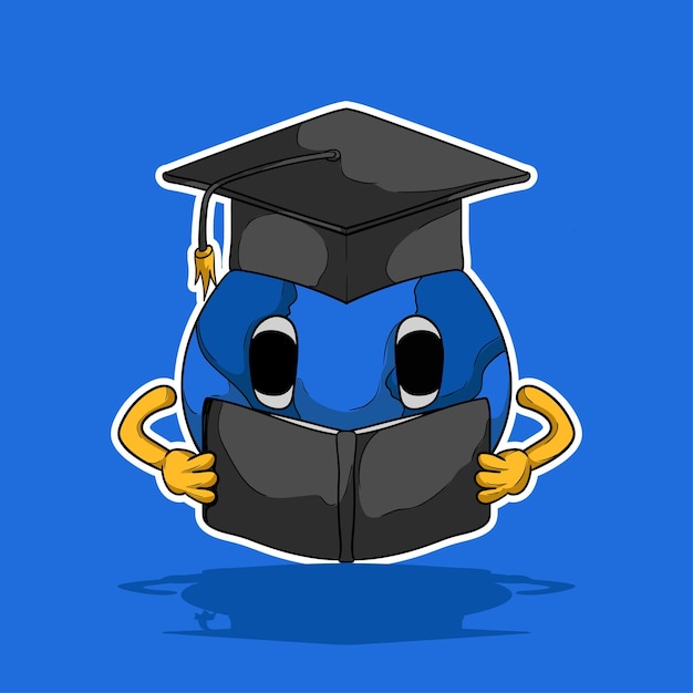 Cheerful Graduation Cap Mascot Reading a Book | Jiffy Designs