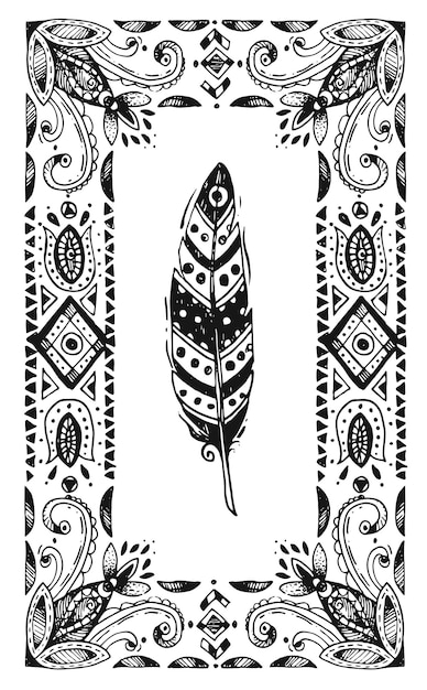 Intricate Feather Illustration with Ornate Floral Border | Jiffy Designs