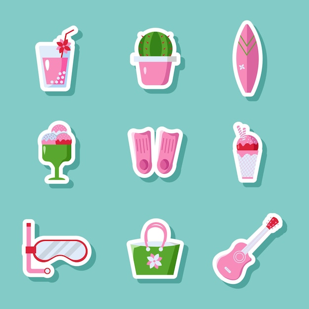 Vibrant Collection of Summer-Themed Stickers and Icons | Jiffy Designs