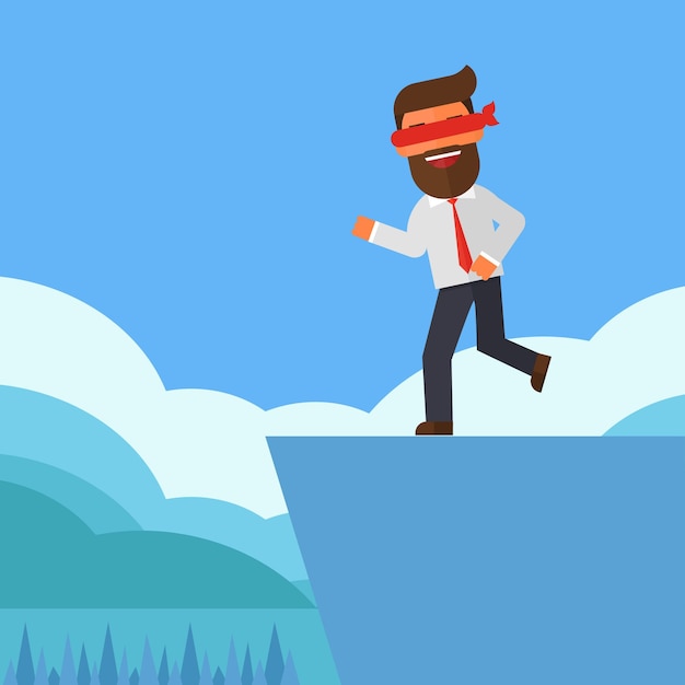 Blindfolded Man Walking on Tightrope Over Cloudy Landscape | Jiffy Designs