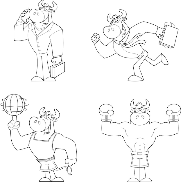 Diverse Collection of Energetic Cartoon Bull Characters in Various ...