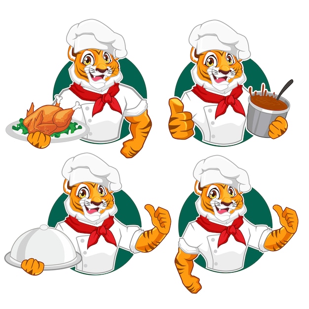 Cheerful Chef Tiger Serving Delicious Meals in Cartoon Style | Jiffy ...