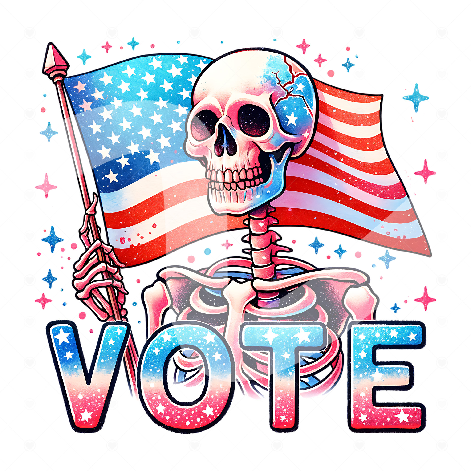 'Vote' Patriotic Skeleton Waving American Flag in Vibrant Pop Art Style ...