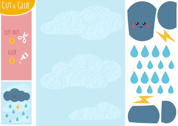 Charming Cloud and Rain Themed Cut and Glue Activity | Jiffy Designs