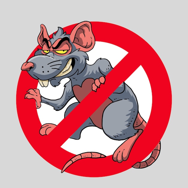 Cartoon Rat Trapped in Forbidden Symbol, Humorous Illustration | Jiffy ...