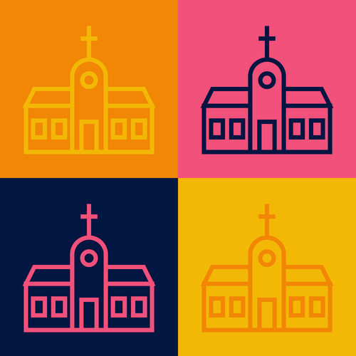 Pop Art Line Church Building Icon Isolated On Color Background ...