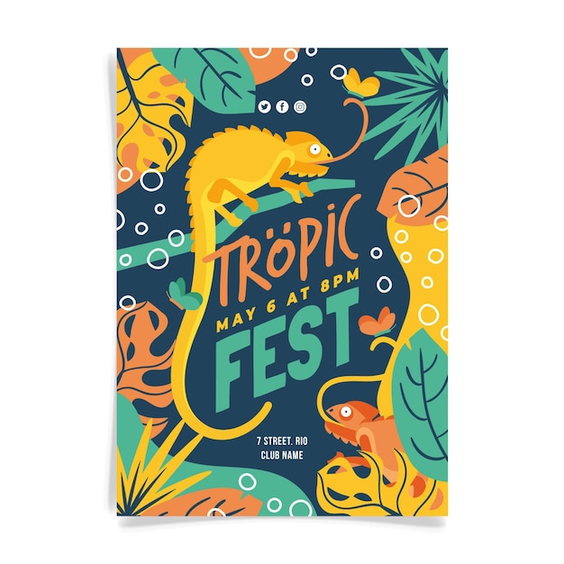 Vibrant Tropical Fest Celebration with Lush Foliage and Creatures ...