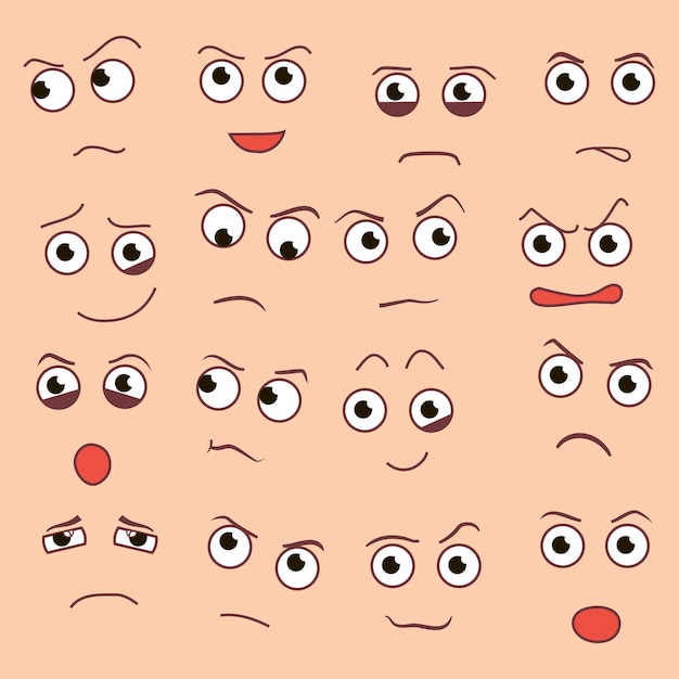 Expressive Cartoon Eyes and Facial Expressions on Peach Background ...