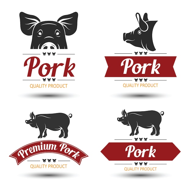 Pork Meat Logos and Icons Collection with Pig Illustrations | Jiffy Designs