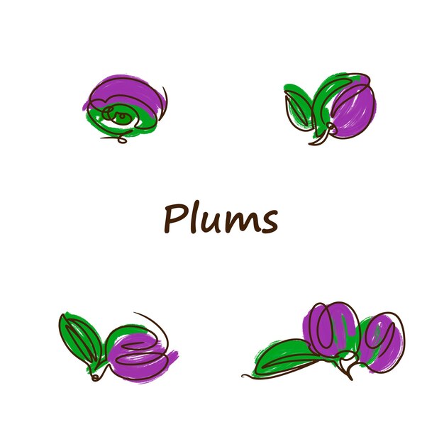 Vibrant Collection of Stylized Plum Illustrations | Jiffy Designs