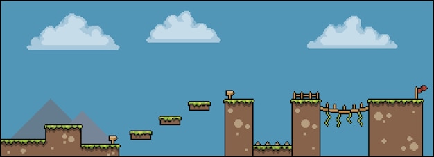 Whimsical Pixel Art Landscape with Floating Platforms | Jiffy Designs