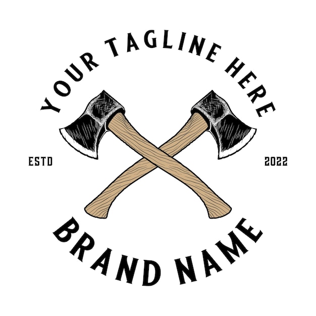 Rugged Crossed Axes Emblem with Custom Tagline | Jiffy Designs